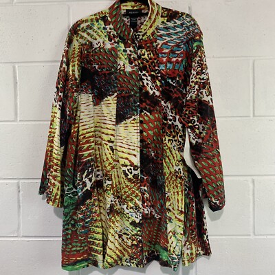 Ashro NWOT multicolor mandarin collar button up tunic top Size XXL | eBay