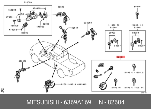 Genuine OE Cylinder & Key SetL 6369A169 for Mitsubishi 6369-A169 | eBay.de