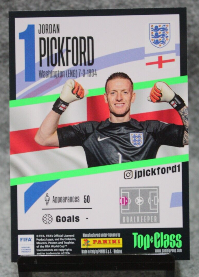 Jordan Pickford 2023 Panini Top Class Rainbow Master Card #204 England ...