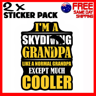 2 x Stickers - Skydiving Grandpa Much Cooler - Car Bumper Funny Novelty ...