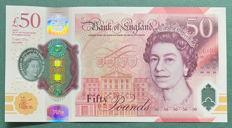 GB Fifty Pound Polymer Banknote Sarah John Prefix AA23 Reverse Alan ...