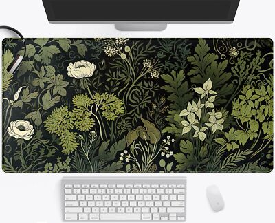 Green Leaves Desk Mat Beige Plants Desk Pad Large Extend Mouse Pad XXL ...
