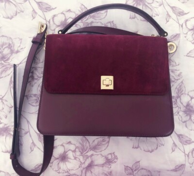 NWT MICHAEL Michael Kors Natalie Large Top Handle Plum Leather Satchel ...