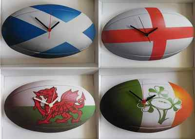 RUGBY BALL WALL CLOCK.NEW. CHOOSE FROM ENGLISH, IRISH, SCOTTISH OR ...