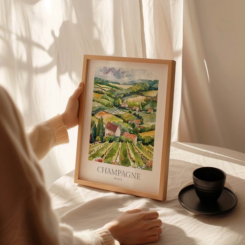 Champagne Region France Watercolor Poster Champagne Wall Art Home 16x24 ...