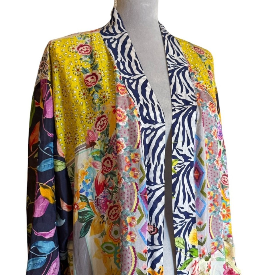 JOHNNY WAS Boho Anjola Sicily Patchwork 100% Silk Kimono Duster XXL ...