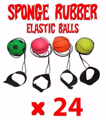24 pcs SPONGE RUBBER HIGH BOUNCE RETURN BALL Wrist Strap Elastic String ...