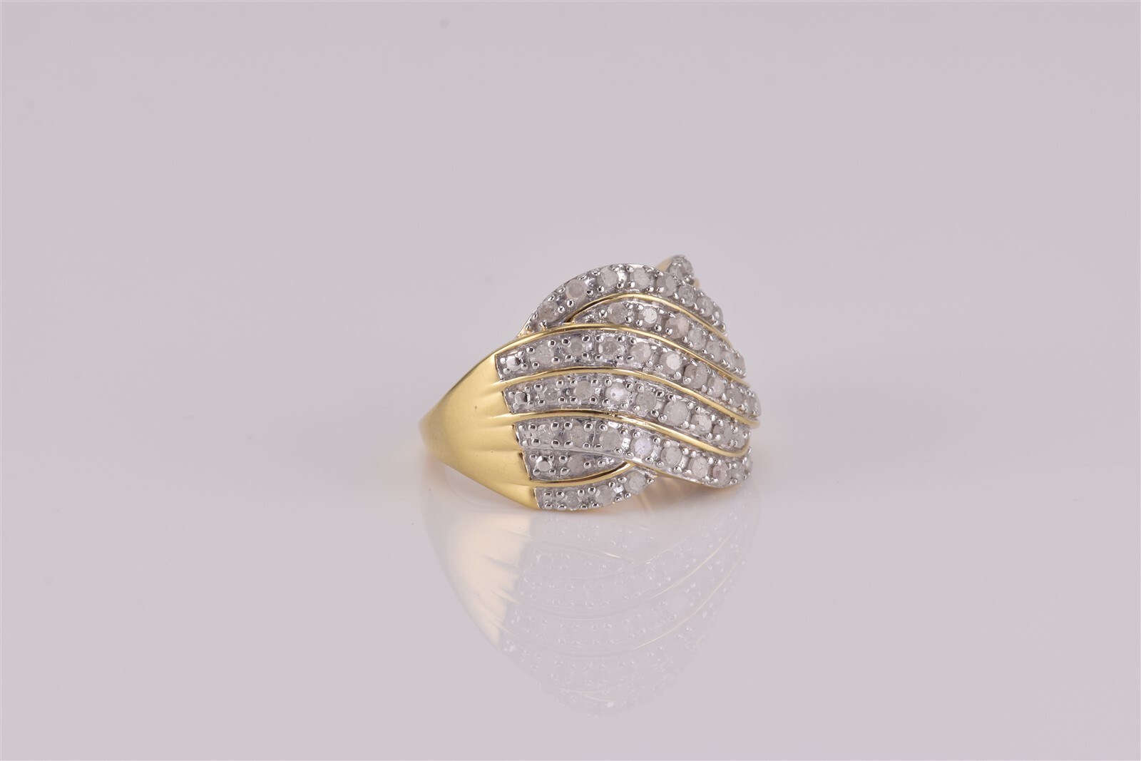 KPJ Gold over Sterling Silver 1tcw Swirled Natural Diamond Band Ring ...