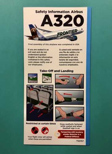 DEC 2020 FRONTIER AIRLINES SAFETY CARD--AIRBUS 320-- MADE IN USA | eBay