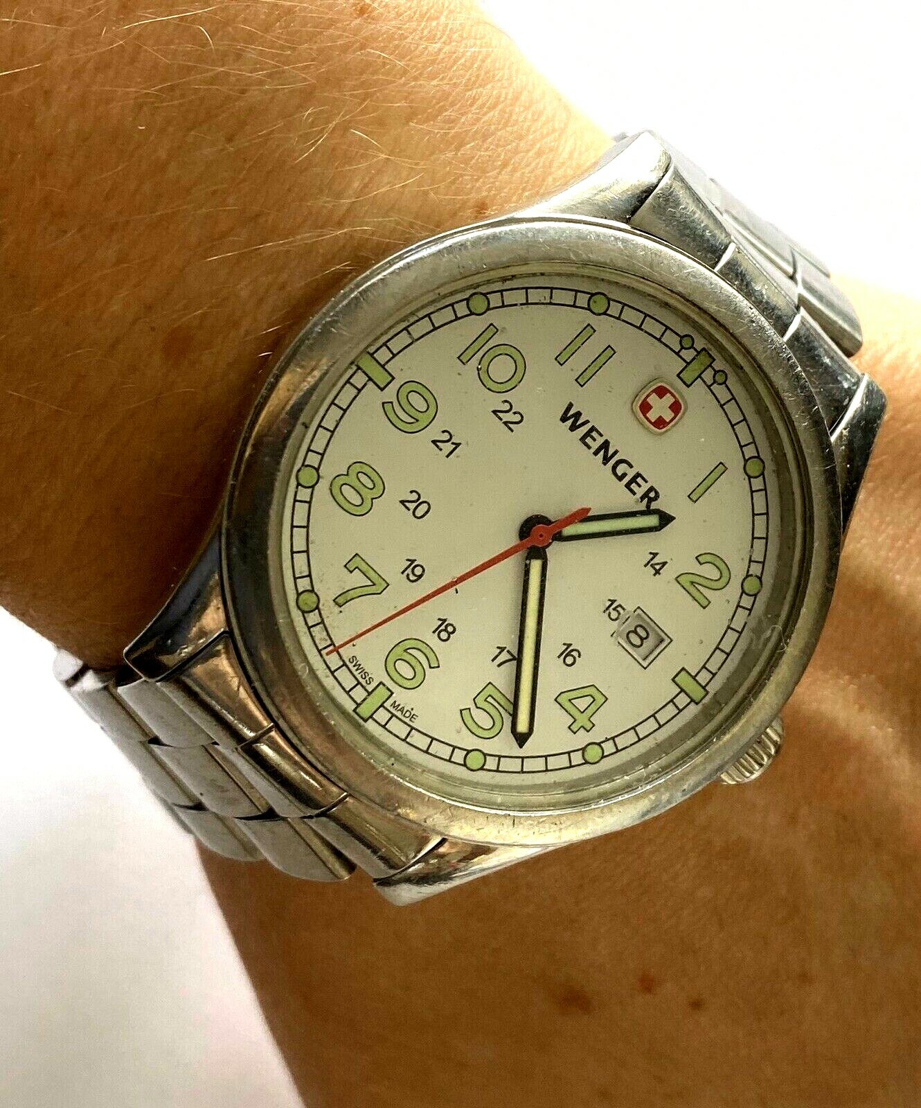 Vintage Wenger 7240X/T Mineral Crystal Swiss Men's Watch Quartz White ...