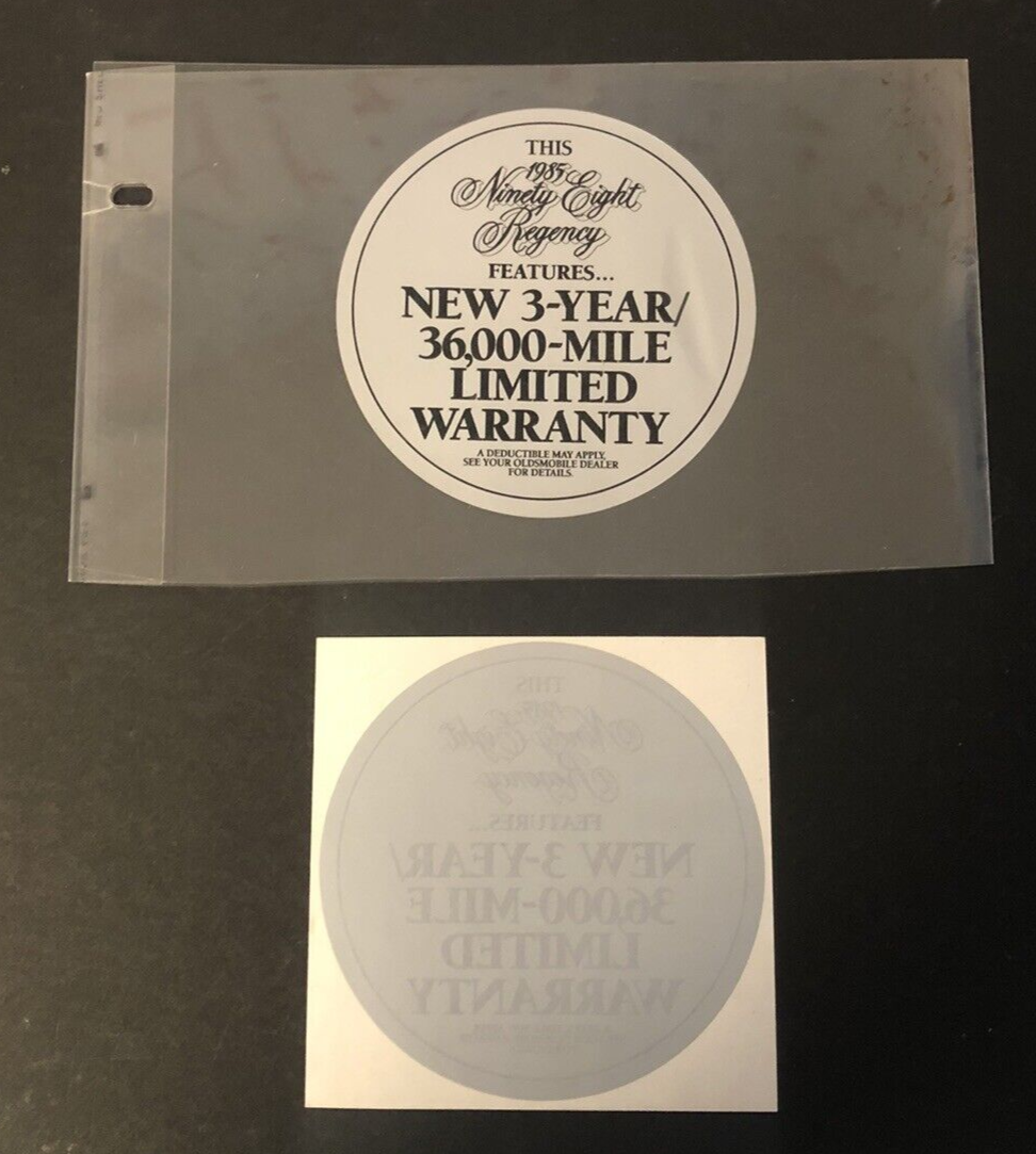 NOS 1985 Oldsmobile Ninety Eight Regency Dealer Warranty Decal Sticker ...