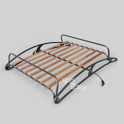 Vintage VW Beetle Airstream Tear Drop Roof Rack Wood Slats Stainless Black
