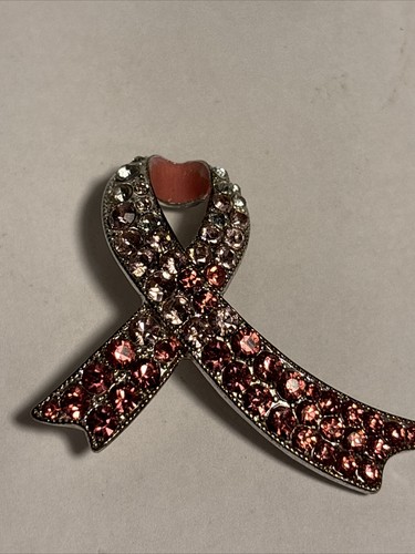 Napier Silver Tone Breast Cancer Awareness rhinestone Ribbon Pin ...