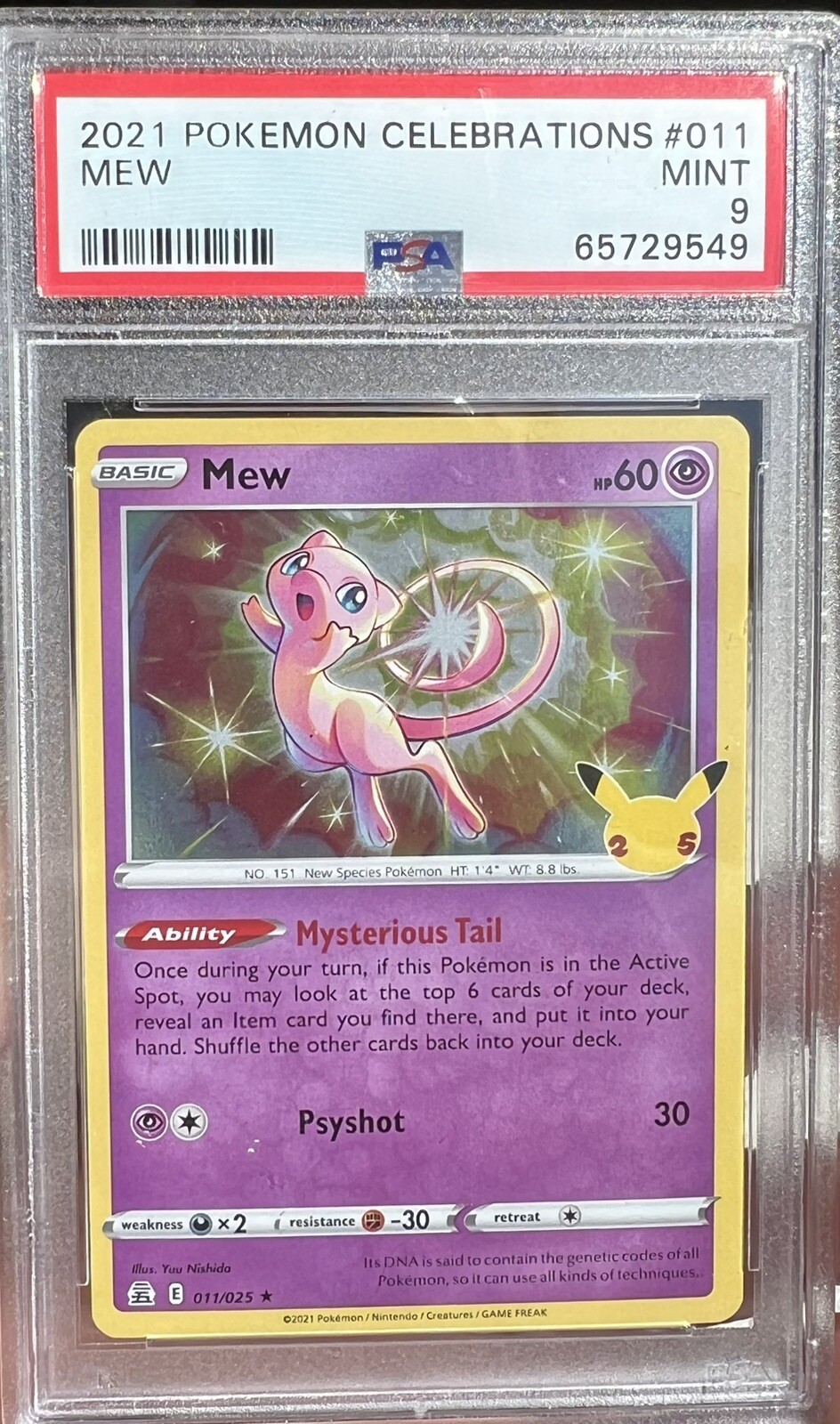 Pokémon TCG Mew Celebrations: 25th Anniversary Holo 011/025 PSA 9 MINT ...