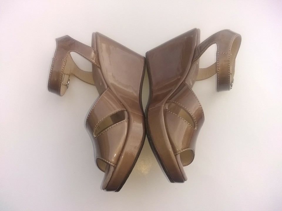 AGL Women's Taupe Patent Leather Platform Wedge Sandal Sz 38 | eBay