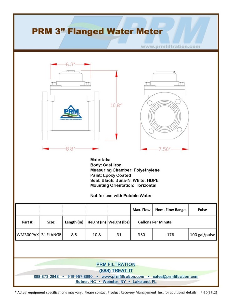New PRM 3" Woltmann-Helix Style Totalization Water Meter with Pulse ...