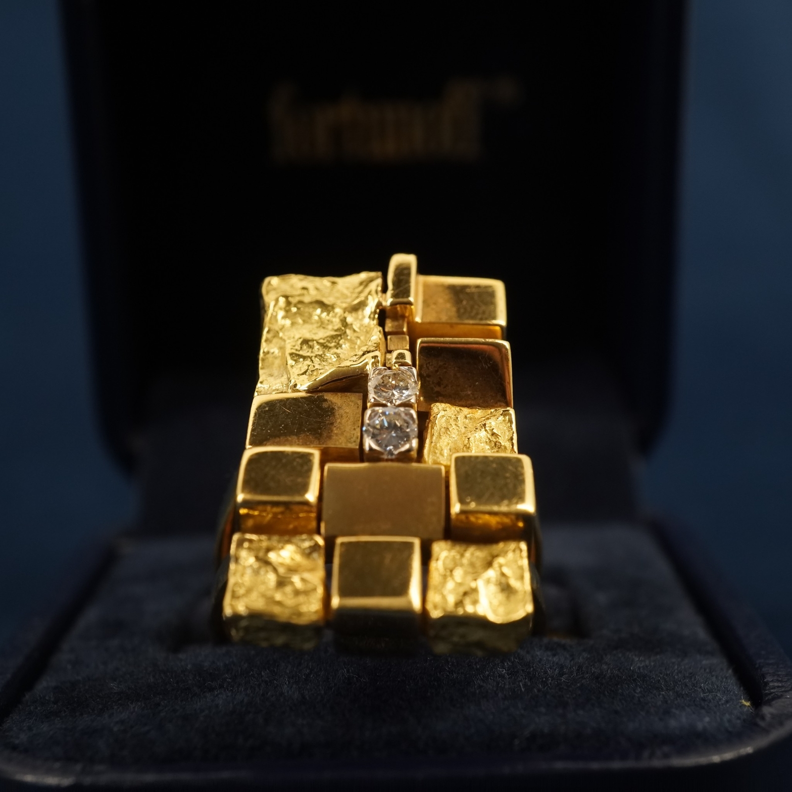 Modernist/Cubist Alfred Karram 18k Yellow Gold & Diamond Ring - Free ...