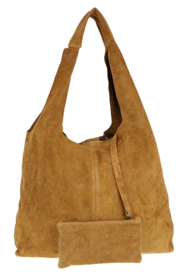 Genuine Suede Leather Tote Plain Open Shoulder Bag Slouch Large Handbag ...