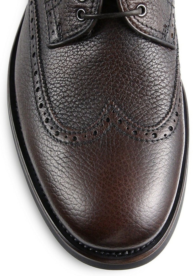 Aquatalia Carson Derby Men's Pebbled Leather Wingtip Oxford Shoes Brown ...