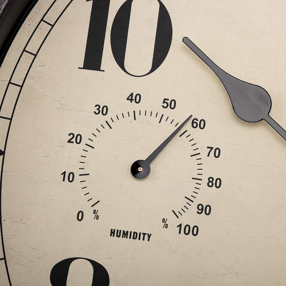 12 Inch Waterproof Wall Clock with Thermometer Hygrometer Retro Bronze ...
