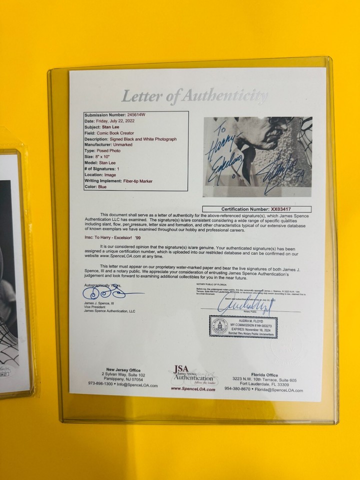 STAN LEE Signed Photo Inscribed Inscription EXCELSIOR Spider-Man auto ...