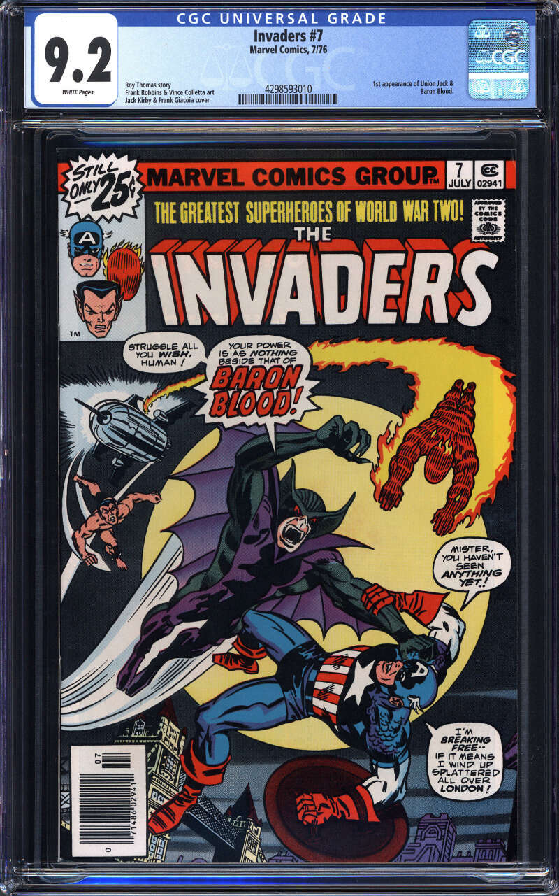 INVADERS #7 CGC 9.2 WHITE PAGES // 1ST APP UNION JACK MARVEL COMICS 1976 | eBay