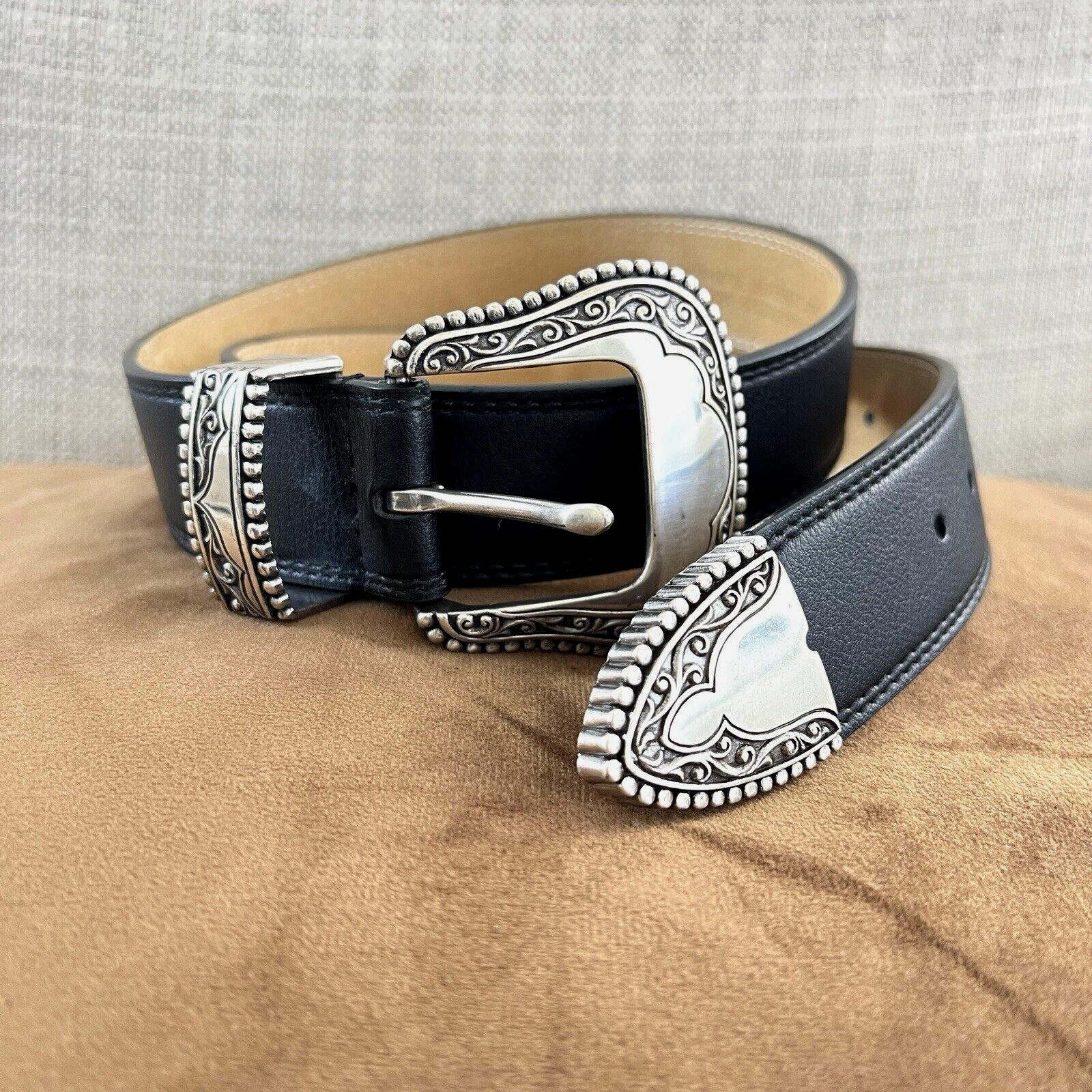 Vince Camuto Western Leather Lined Black Belt Silver … - Gem