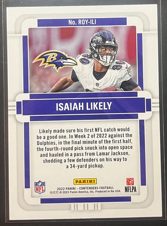 2022 Panini Contenders - Rookie of the Year Contenders Isaiah Likely # ...