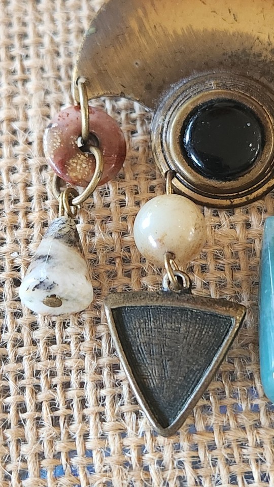 Ann Cichon Signed Brasstone Brooch With Polished Stones Measures 2.22 ...