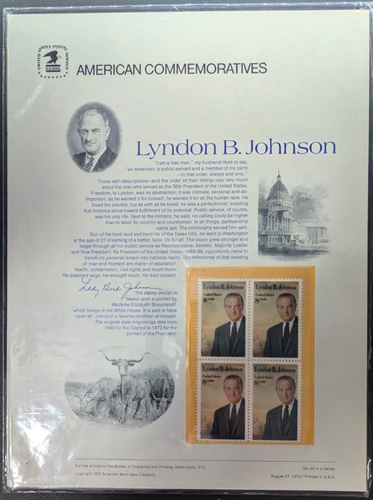 1973 Lyndon B. Johnson 36th President commemorative panel #20 MNH | eBay