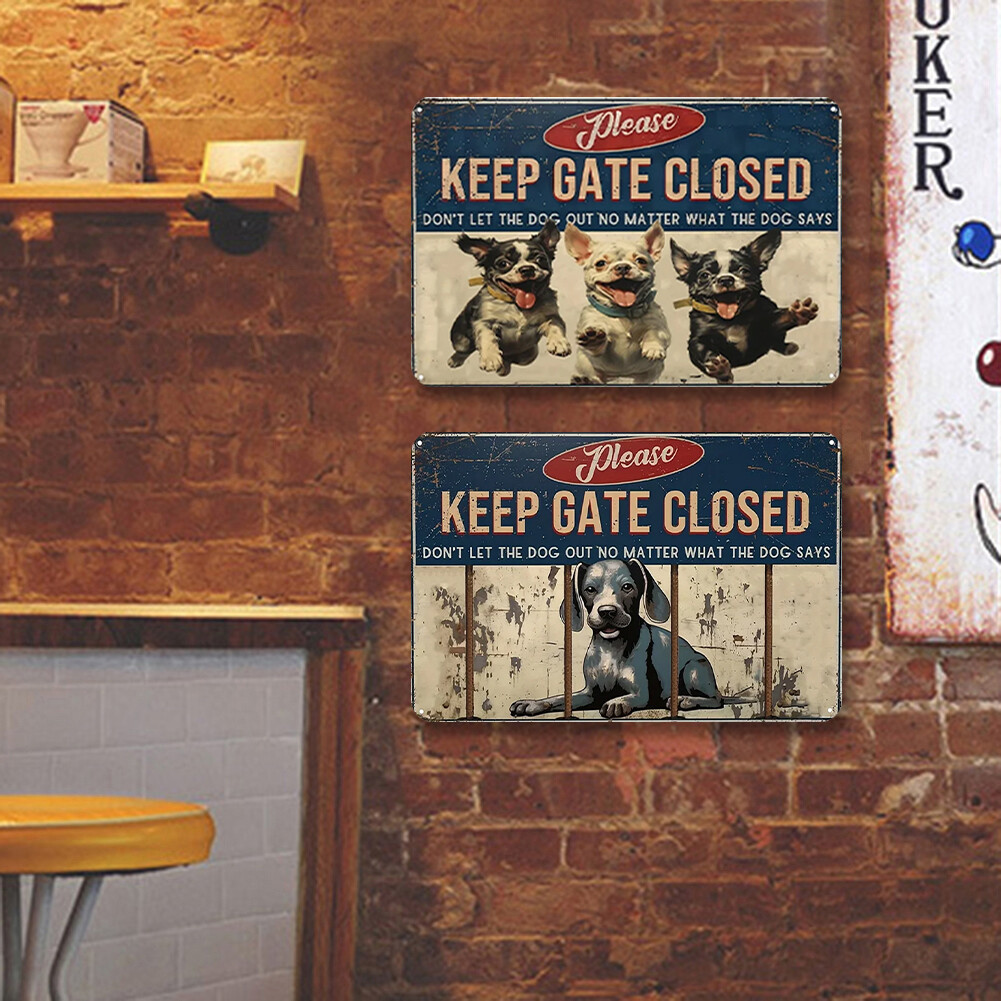 2Pcs Keep Gate Closed Vintage Metal Plate Rectangular Iron Painting ...