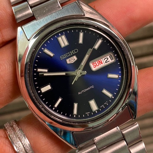 RARE Seiko 5 Blue Dial SNXS77 Day Date Automatic 7s26-0480 Vintage Men ...