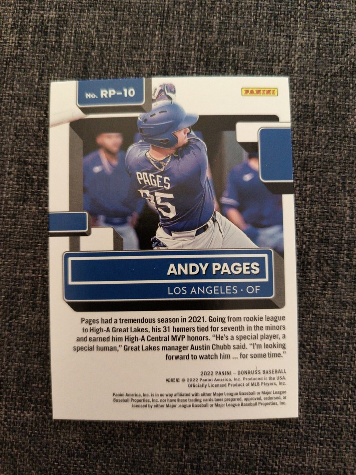 🔵2022 Donruss Rated Prospects Vector Parallel Andy Pages Rookie LA ...