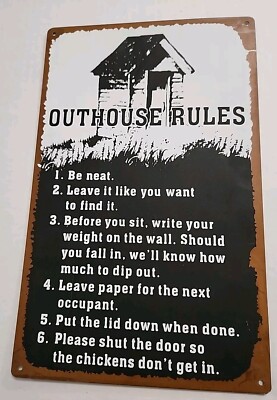 Outhouse Rules Funny Humerous 12 X 8 inch Metal Tin Sign Wall Art Decor ...