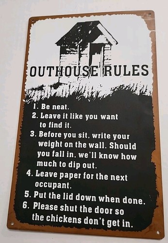 Outhouse Rules Funny Humerous 12 X 8 inch Metal Tin Sign Wall Art Decor ...