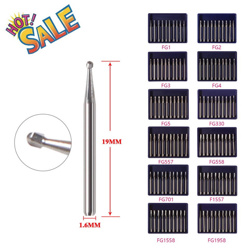 10pcs Dental Carbide Burs Friction Grip Bur Shank For High Speed ...
