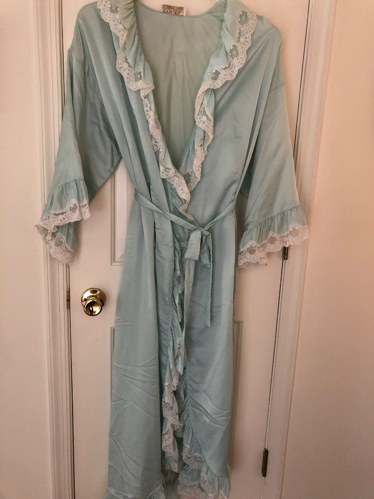 Vintage Givenchy Intimite Light Blue Robe Satin Lace … - Gem