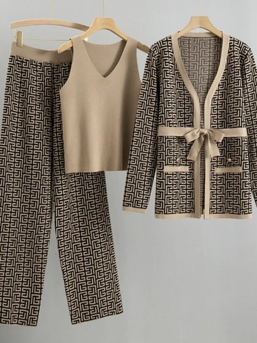 Winter Women 3 Pieces Set Jacket Sweater Coat +Knitted Top +pant 3PCS ...