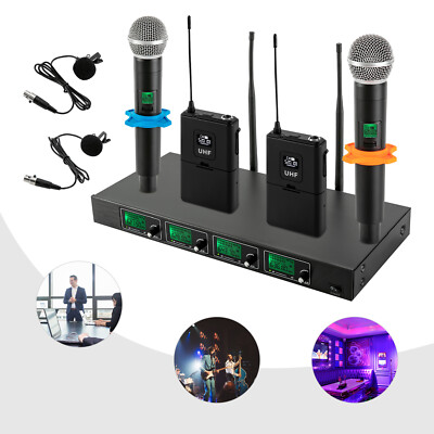 6-8 H Rectangular Cordless Wireless Microphone System 4 Channels for ...