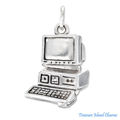 Desktop Computer PC Keyboard 925 Sterling Silver Charm Pendant Office ...