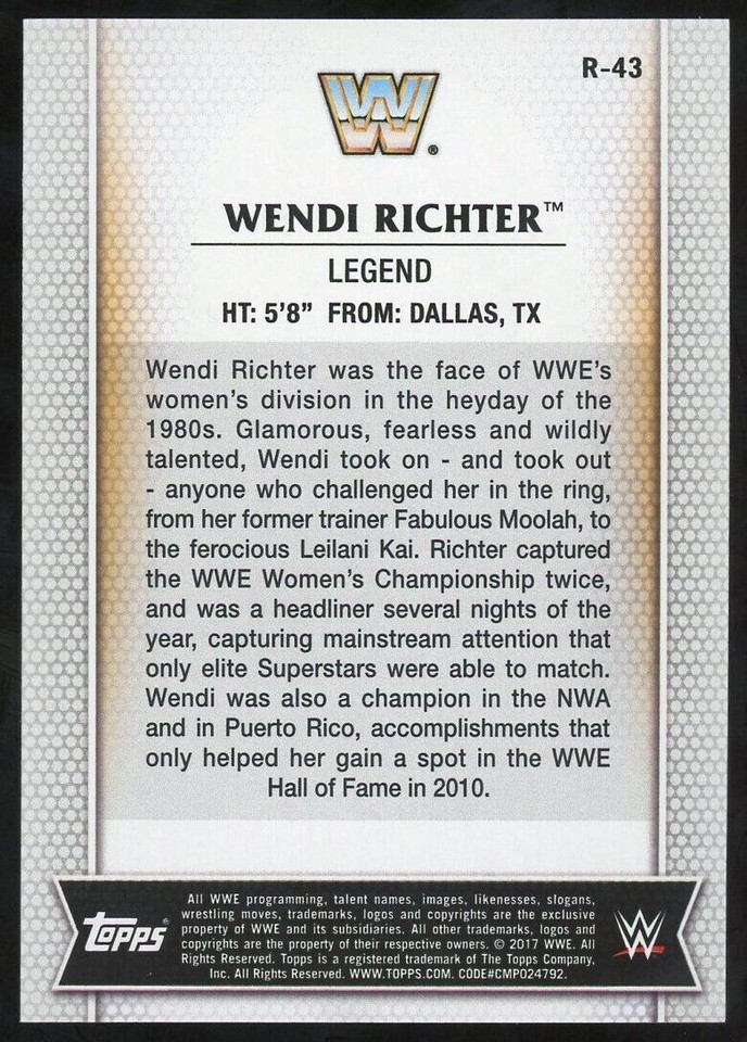 2017 Topps WWE Women's Division Wendi Richter #R-43 | eBay