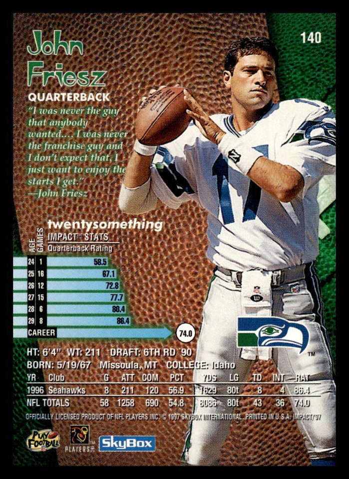 1997 SkyBox Impact #140 John Friesz Seattle Seahawks | eBay