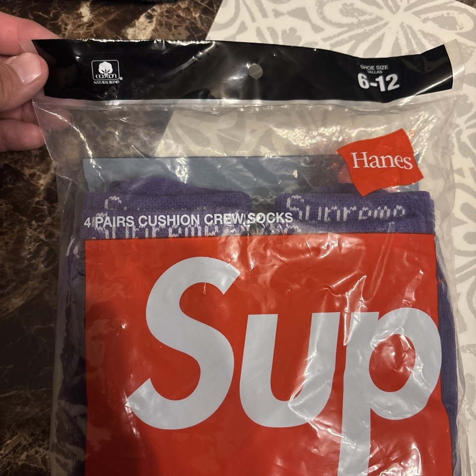 Supreme NYC Hanes Purple Box Logo 4 Pack Crew Socks Men's 99HAA26 Brand ...