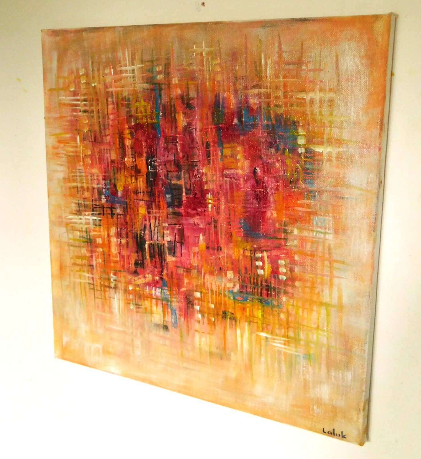 Original abstract oil painting, landscape, signed by Nalan Laluk ...