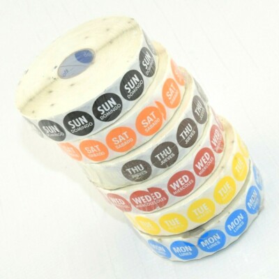 Daydots 3/4" Small Expiration Date Day Stickers SET Mon Tue Wed Thu Sat ...