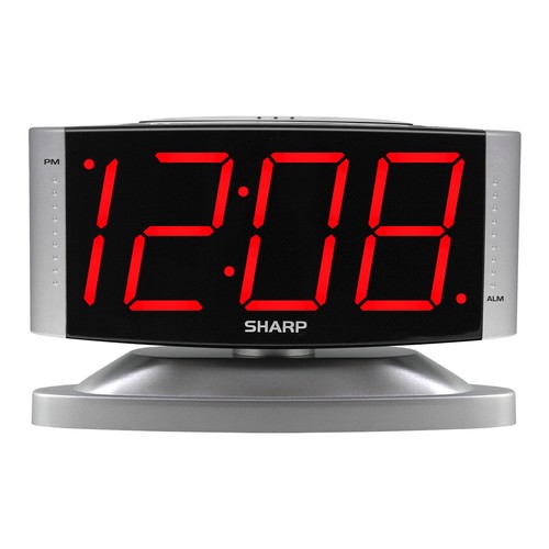 Sharp LED Digital Alarm Clock, Swivel Base, Silver Case, Red Display ...