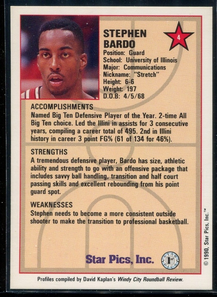 1990 Star Pics Stephen Bardo #4 Detroit Pistons | eBay
