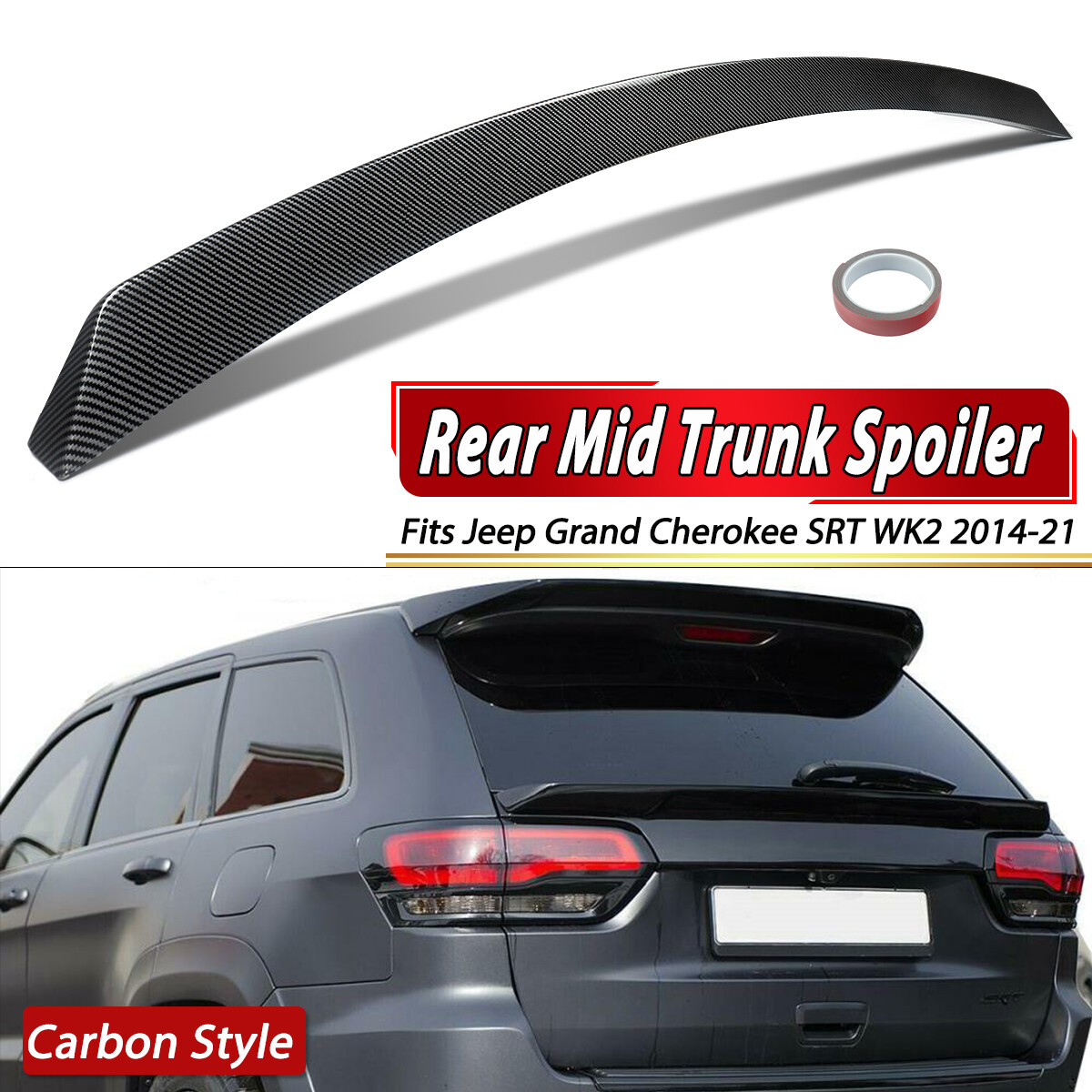 Carbon Fiber ABS Rear Spoiler Mid-Wing For Jeep Grand Cherokee WK2 SRT ...