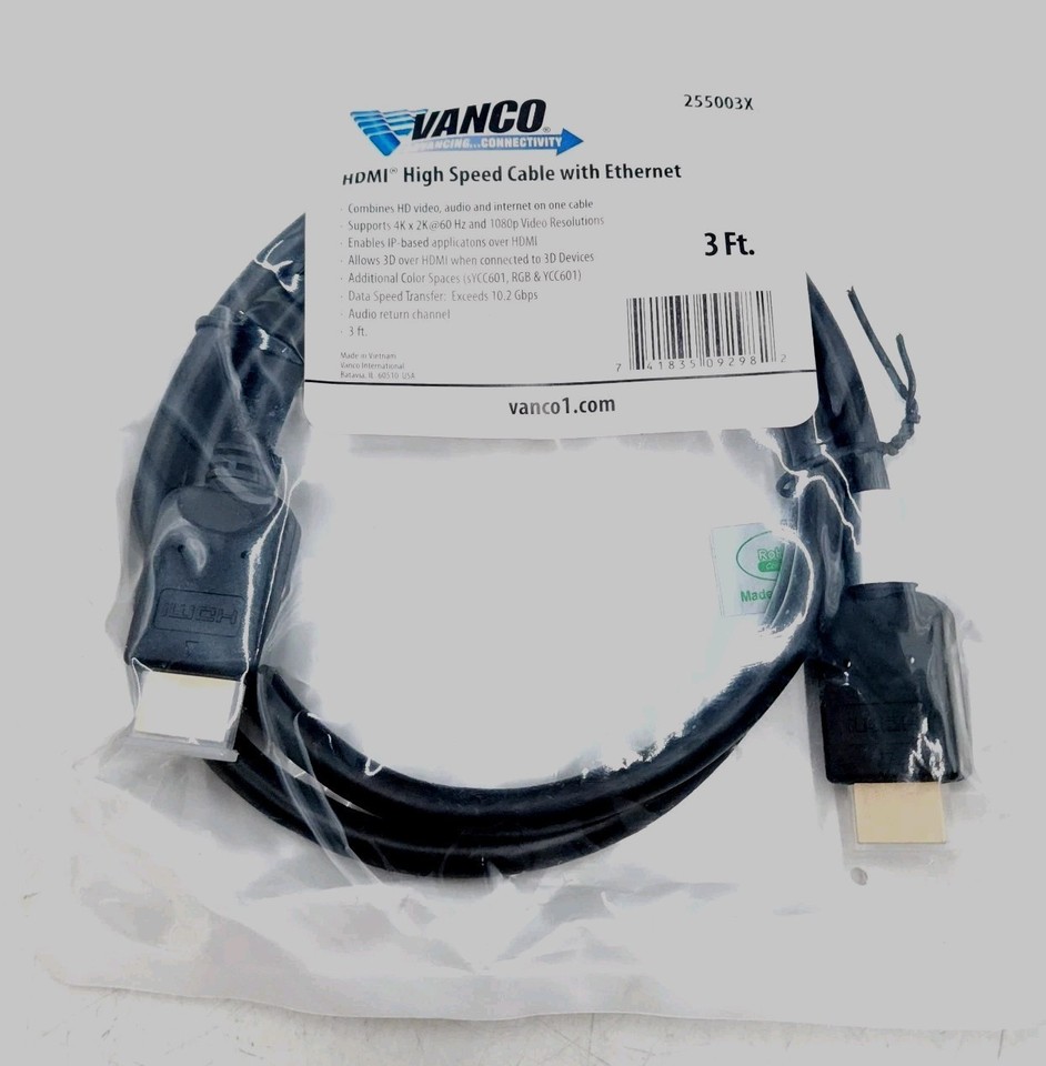 Vanco 3 ft HDMI High Speed Cable with Ethernet, 255003X, New | eBay