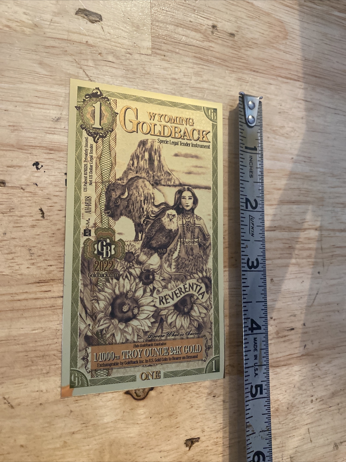 Wyoming Goldback 1/1000th 24k Gold Troy Oz Aurum Collector Currency AU ...